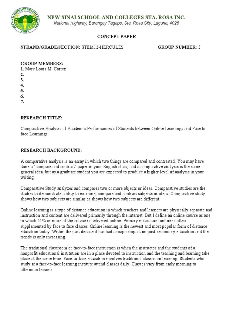 New Sinai School and Colleges Sta. Rosa Inc.: Concept Paper Strand ...