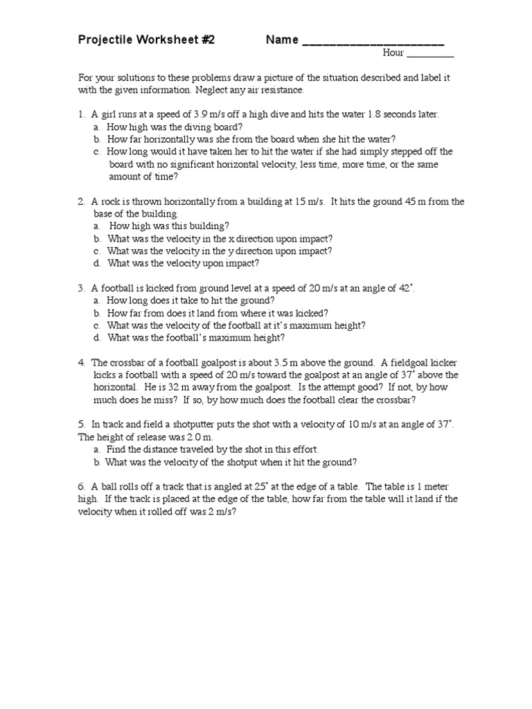 Projectile Motion Problems Worksheet | PDF | Sports | Nature