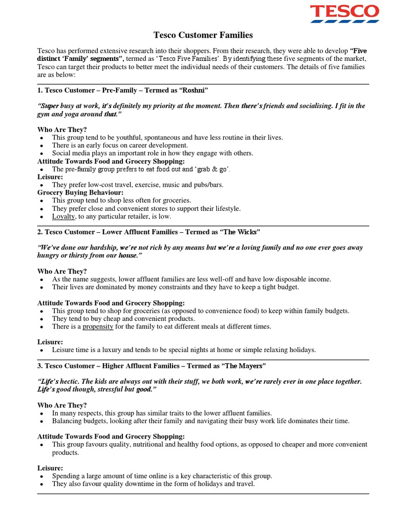 Tesco Customer Families | PDF | Grocery Store | Tesco