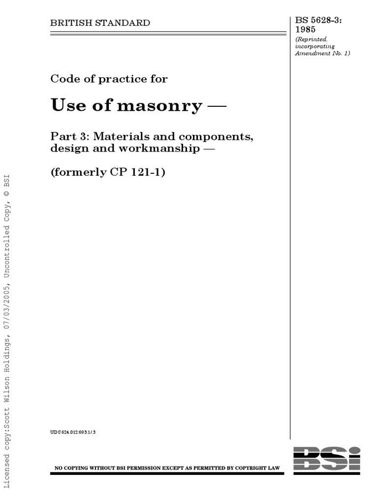 BS 5628-3 Use of Masonry Part 3 Materials and Components, de | PDF ...