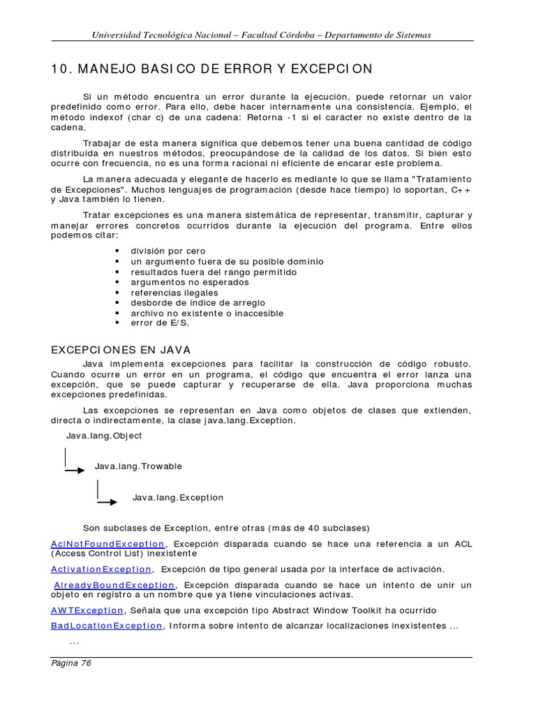 Manejo de Errores y Excepciones en Java | PDF | Java (lenguaje de ...