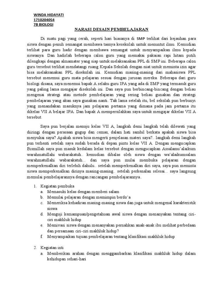 Narasi Desain Pembelajaran | PDF