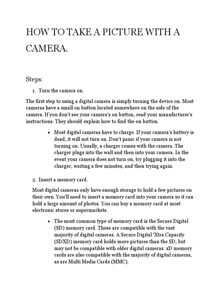 How To Take A Picture With A Camera | PDF | Memory Card | Camera