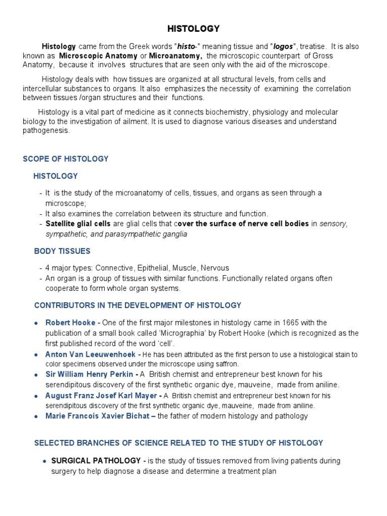 Histology: Histology Came From The Greek Words "Histo-" Meaning Tissue ...