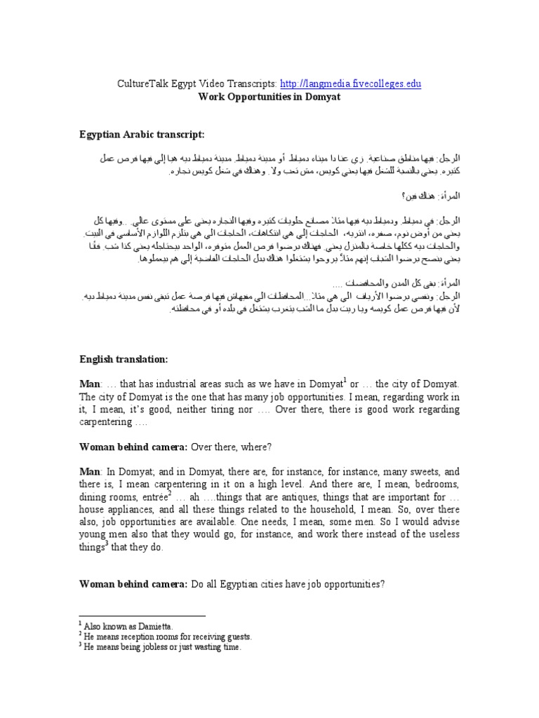 Egyptian Arabic Job | PDF