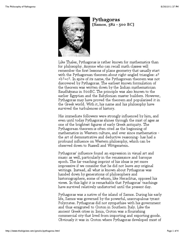 Philosophy of Pythagoras | PDF | Pythagoras | Mathematical Proof