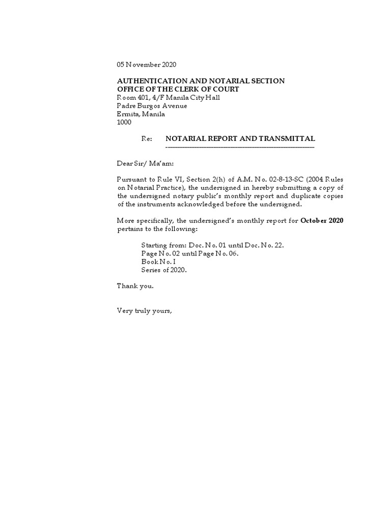 Monthly Notarial Report Submission | PDF | Finance & Money Management