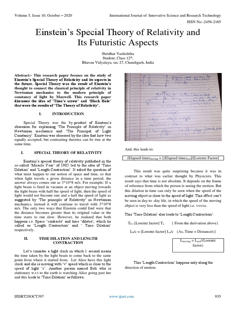 Einstein's Special Theory of Relativity and Its Futuristic Aspects | PDF | Theory Of Relativity ...
