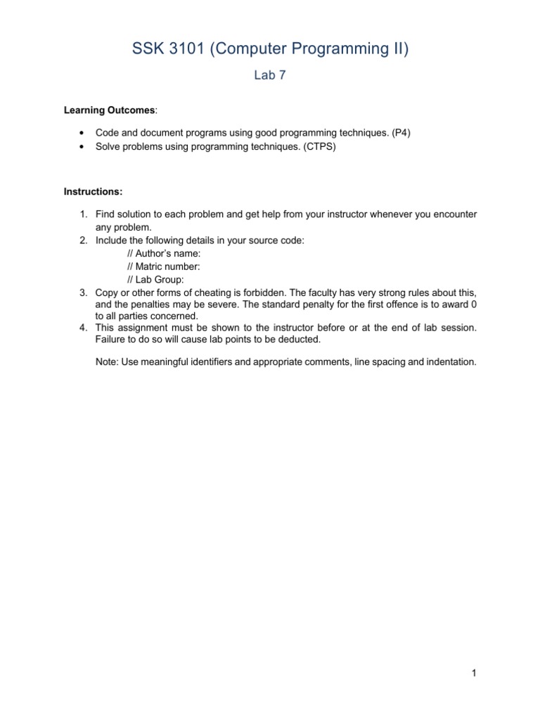 SSK 3101 (Computer Programming II) : Learning Outcomes | PDF | Computers