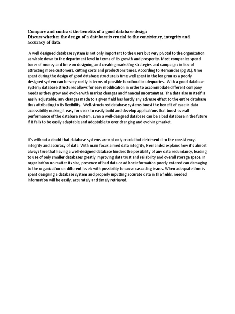 Compare and Contrast The Benefits of A Good Database Design | PDF