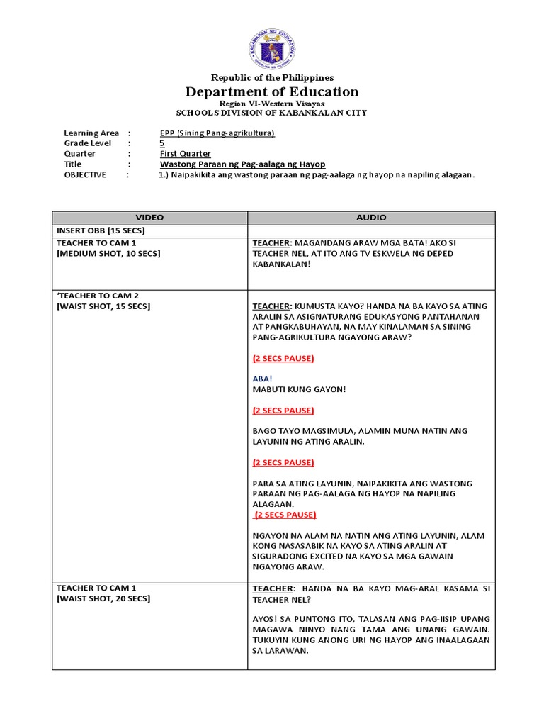TBI Final Script EPP5 (Sining Pang Agrikultura) | PDF