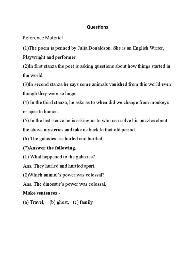 Poem 8 Questions REf Material | PDF