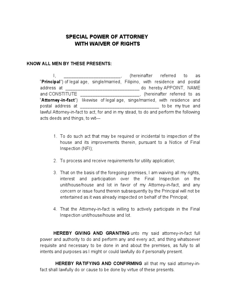 Special Power of Attorney Draft | PDF | Power Of Attorney | Public Law