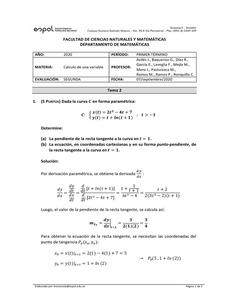2020 I CUV Ex2 Tema 2 Solucion | PDF | Tangente | Pendiente