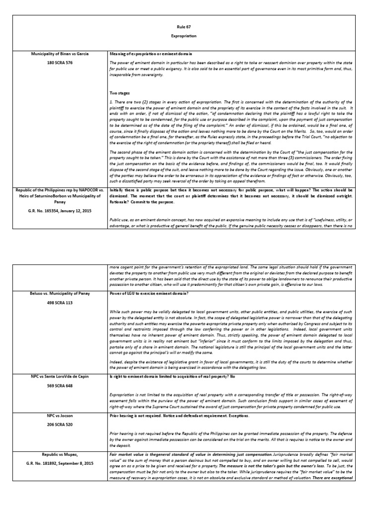 Rule 67: Key Concepts of Expropriation and Eminent Domain | PDF ...