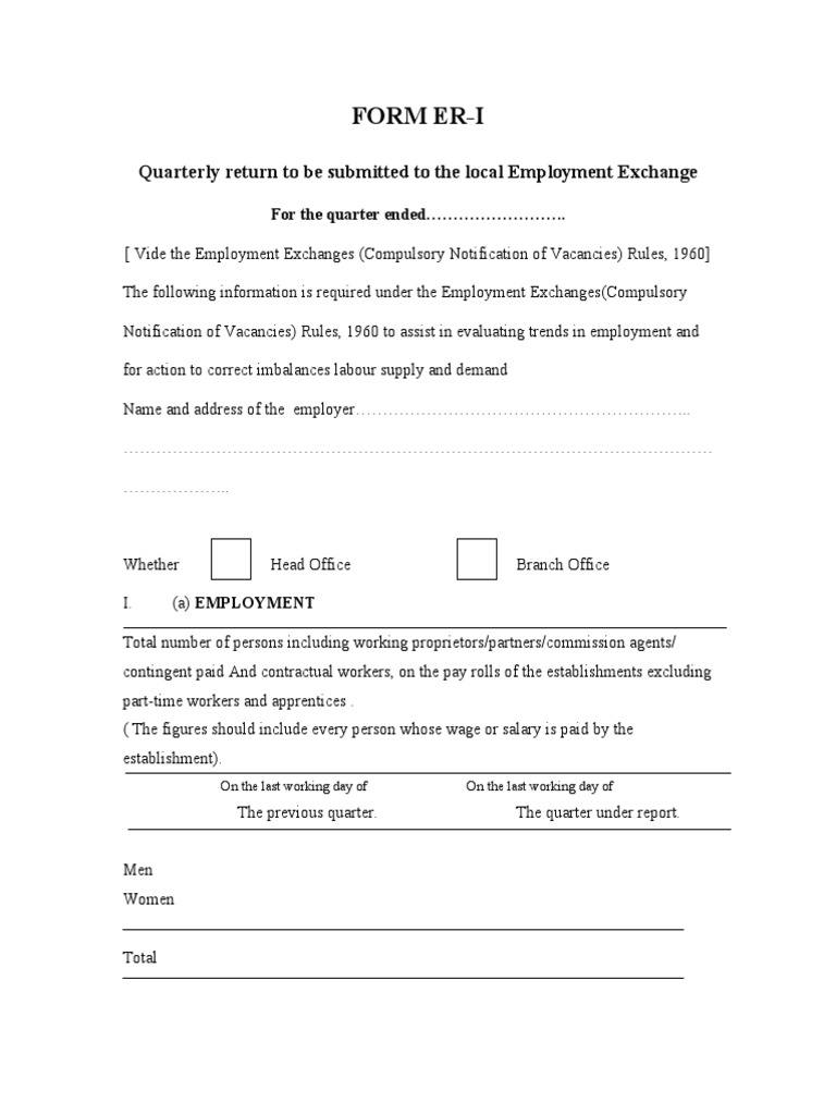 ER-1 Employment Exchange Return Form | PDF | Labor | Employment