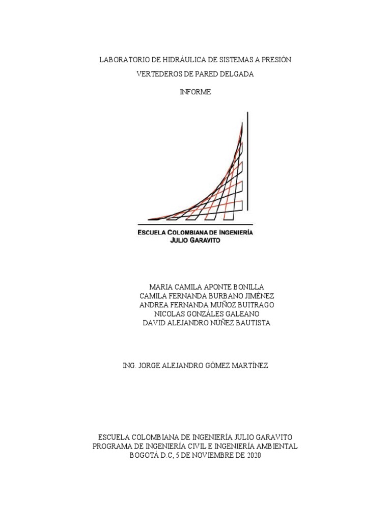 Informe Vertederos de Pared Delgada.... | PDF | Descarga (hidrología) | Laboratorios