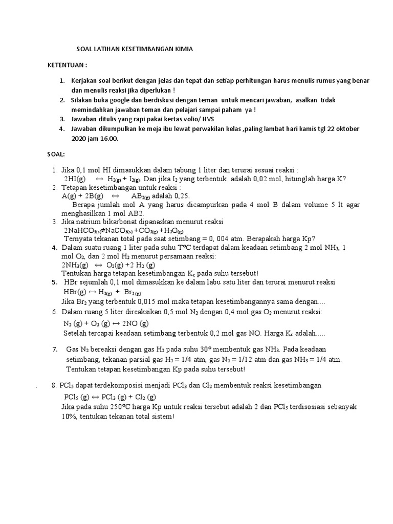 Soal Latihan Kesetimbangan Kimia | PDF