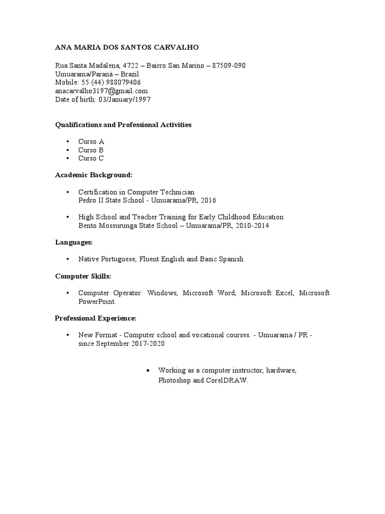 Modelo de Currículo Editável - DMO