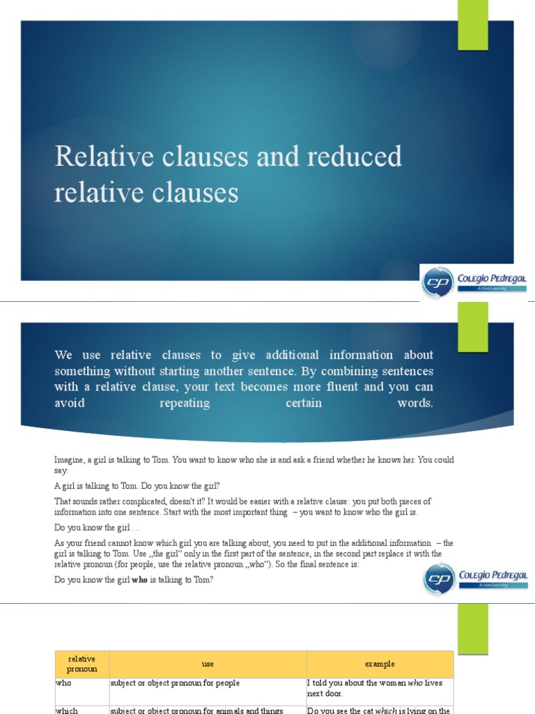 Relative Clauses and Reduced Relative Clauses | PDF | Human ...