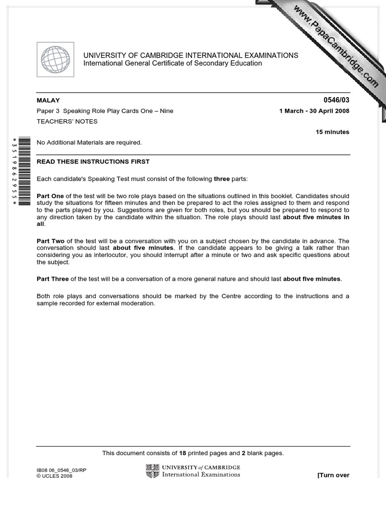 IGCSE Past Year Paper (Malay As A Foreign Language | PDF | Question ...