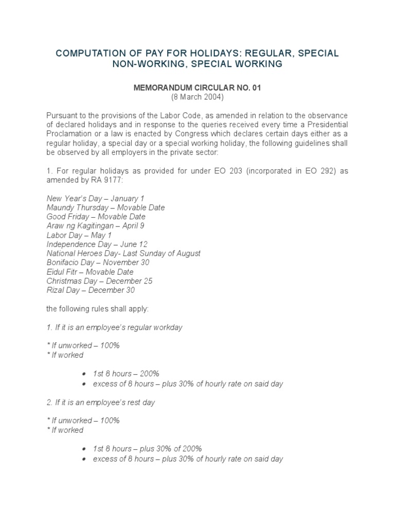 Holiday Pay Computation Guidelines | PDF | Employment | Salary