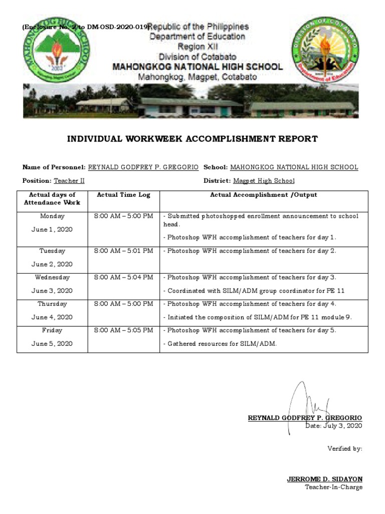 Individual Workweek Accomplishment Report | PDF | Computing | Business