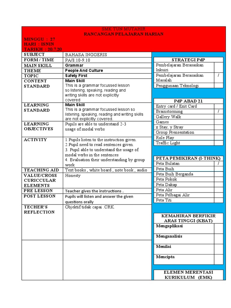 Grammar People and Culture Safety First Main Skill | PDF | Learning | Behavior Modification