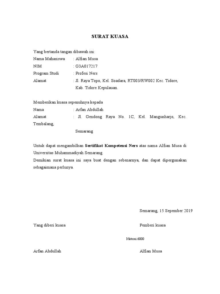 Surat Kuasa Pengambilan Serkom | PDF