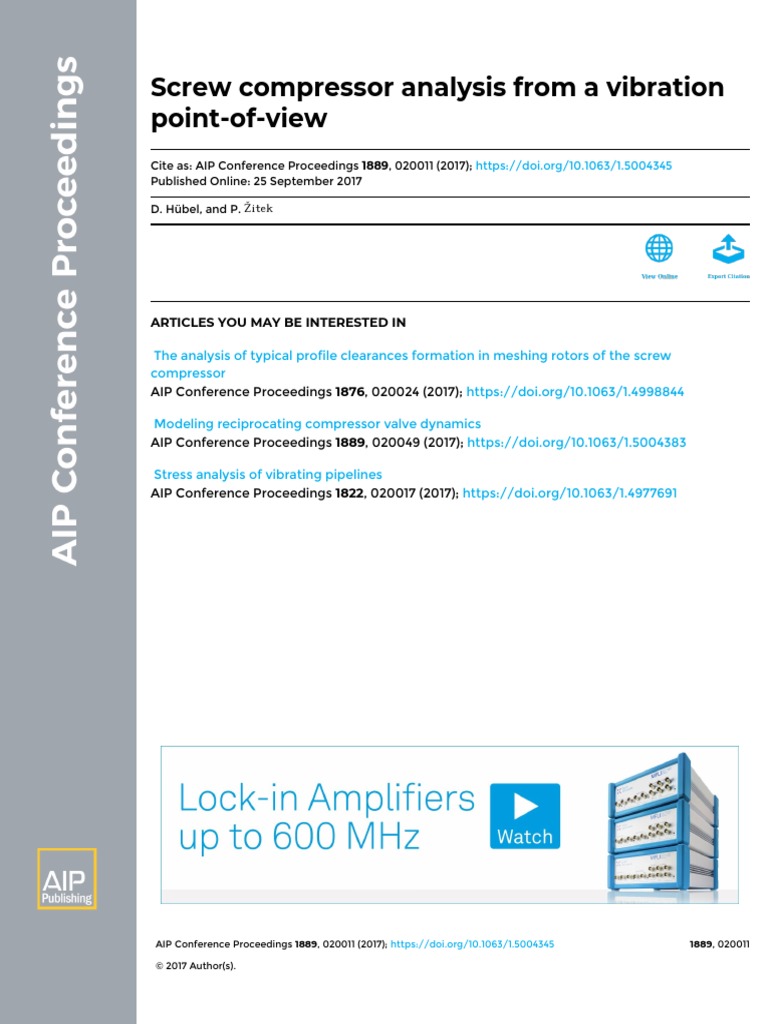 Screw Compressor Analysis From A Vibration | PDF | Accelerometer ...