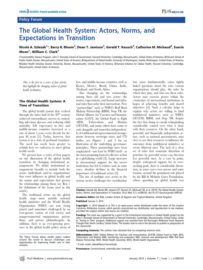 The Global Health System Actors, Norms, and | PDF | Global Health ...