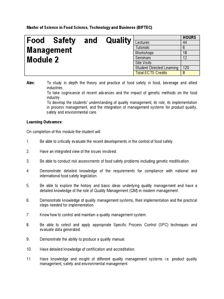 Food Safety and QM | PDF | Foodborne Illness | Hazard Analysis And ...