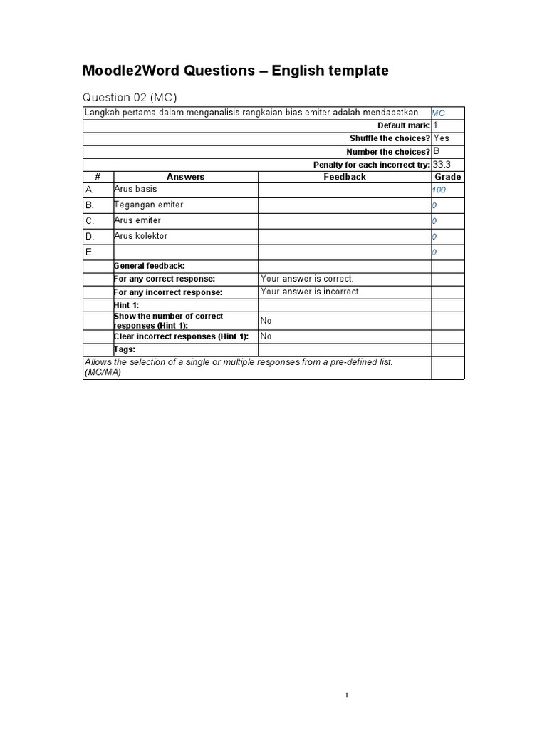 Moodle2Word Questions - English Template: Question 02 (MC) | PDF | Cognition