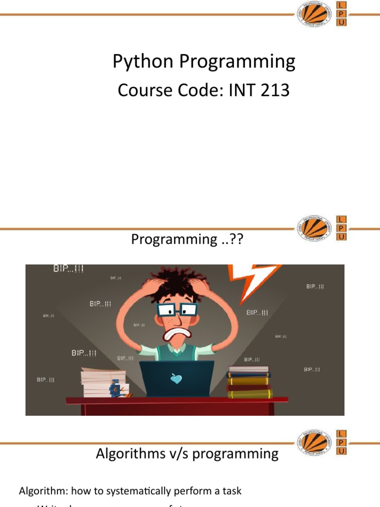 Python Programming: Course Code: INT 213 | PDF | Python (Programming Language) | C++