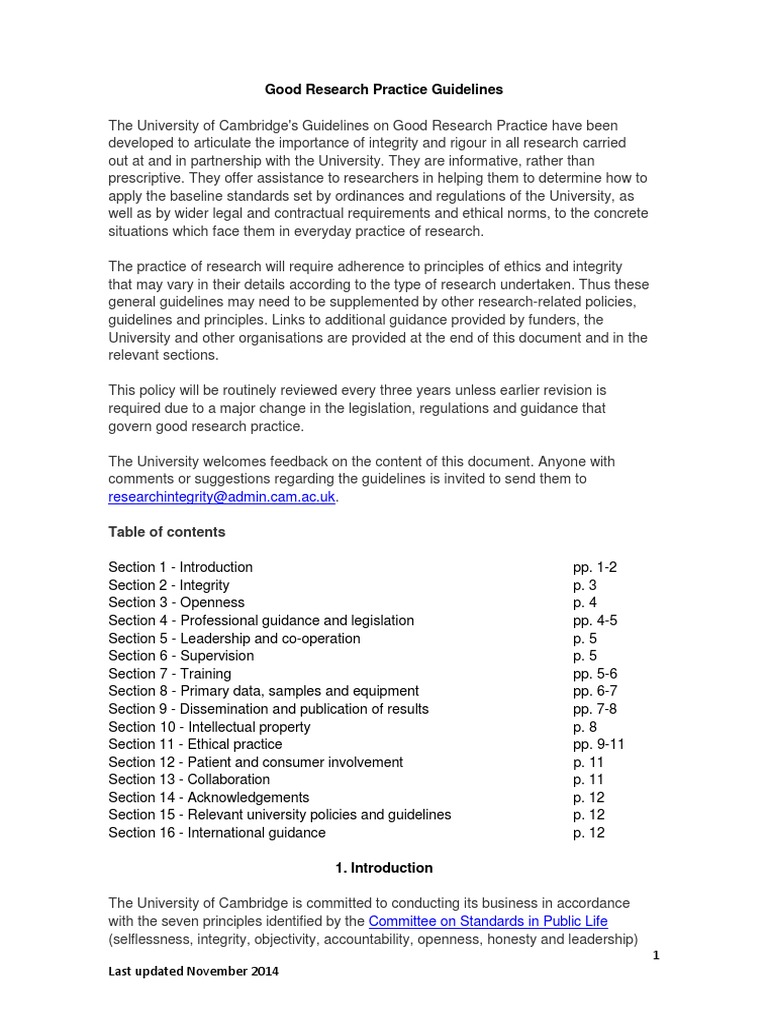 Good Research Practice Guidelines: Researchintegrity@admin - Cam.ac ...