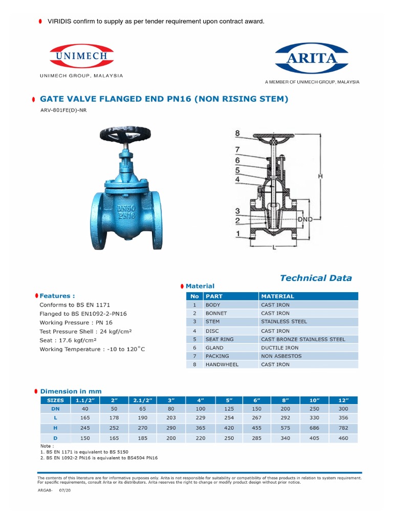 Gate Valve Datasheet | PDF