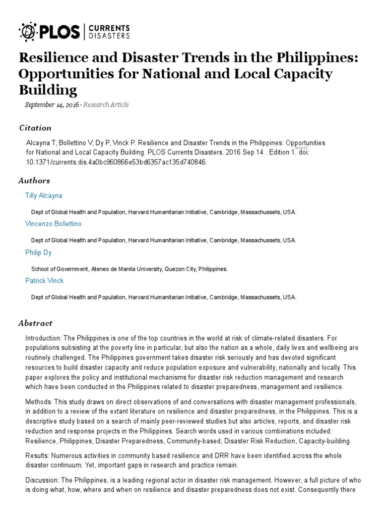 Resilience and Disaster Trends in The Philippines - Opportunities For ...