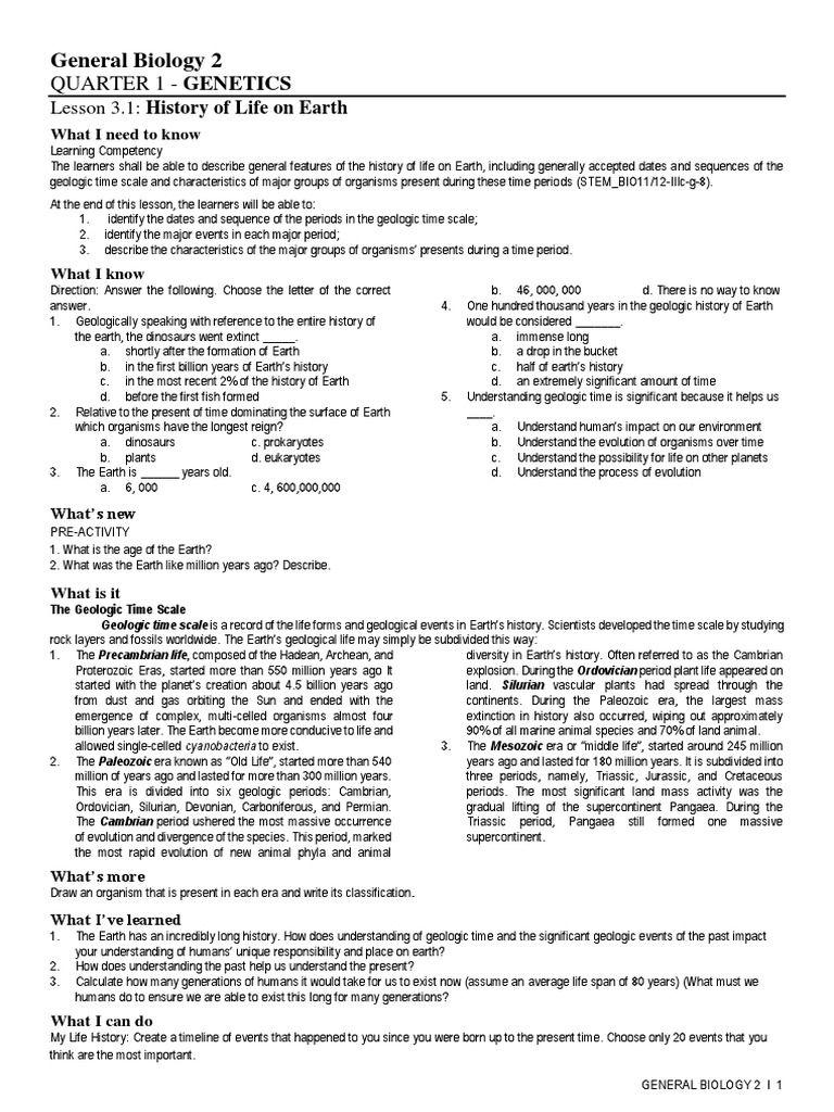 Lesson 3.1 History of Life On Earth | PDF | Geologic Time Scale | Life