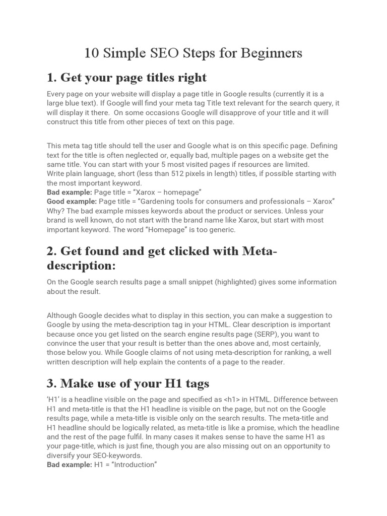 10 Simple SEO Steps For Beginners | PDF | Search Engine Optimization ...