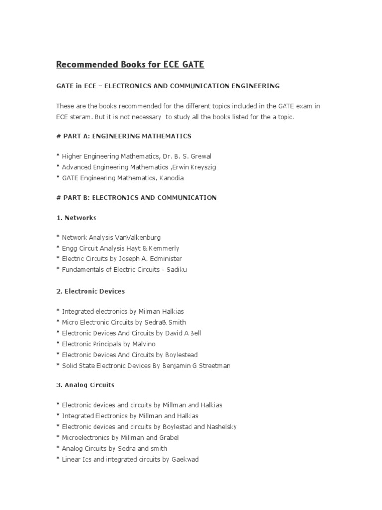 Recommended GATE ECE Books List | PDF