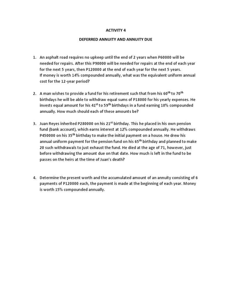 Deferred Annuity and Annuity Due PDF | PDF