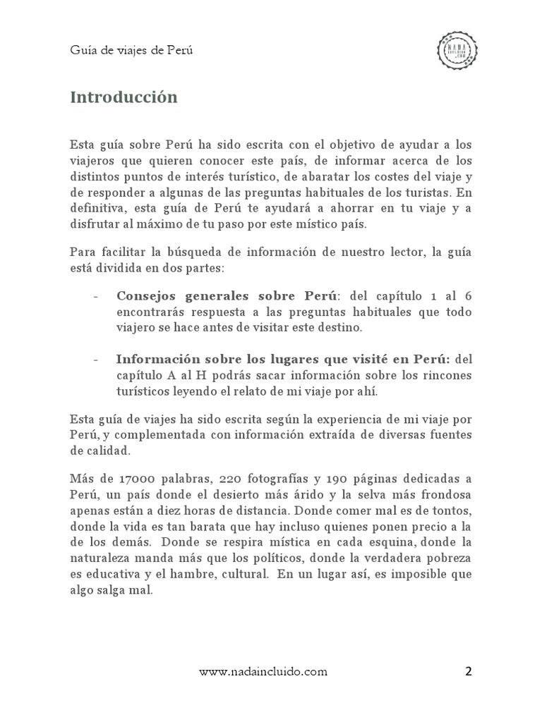 Introduccion - Guia de Viajes PERU PDF | PDF