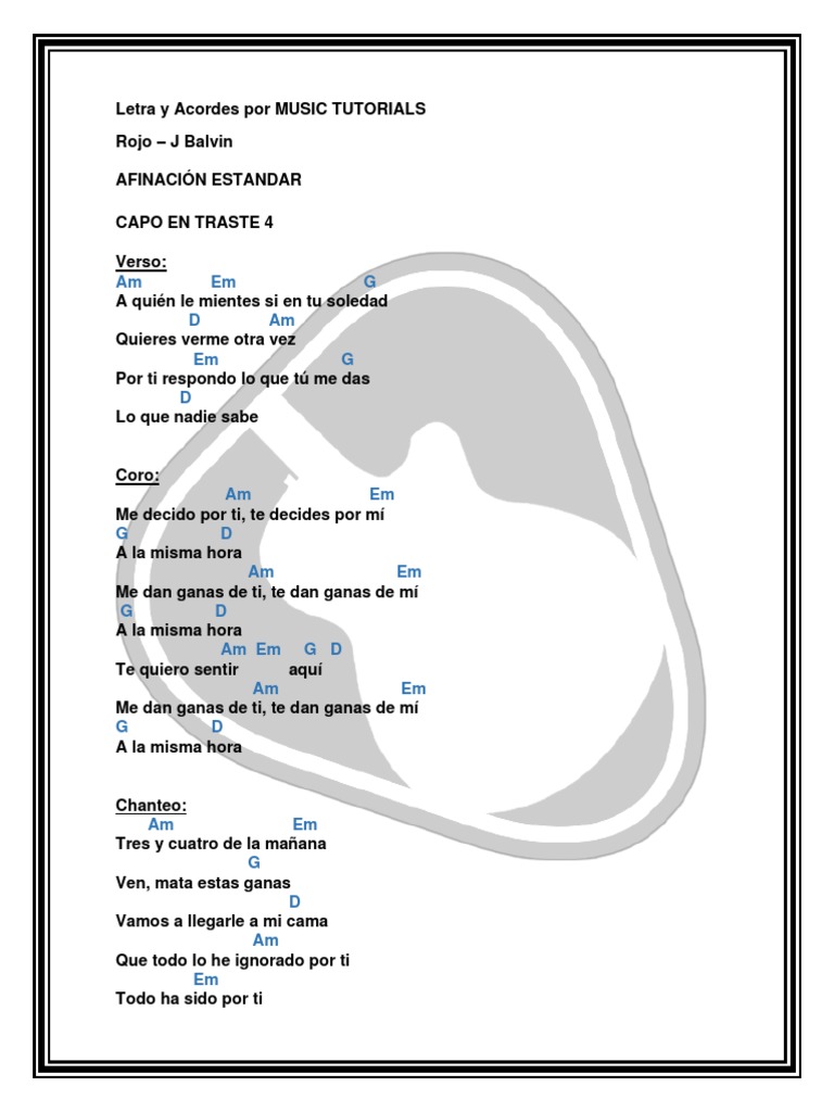 Rojo J Balvin Letra y Acordes by MUSICTUTORIALS | PDF