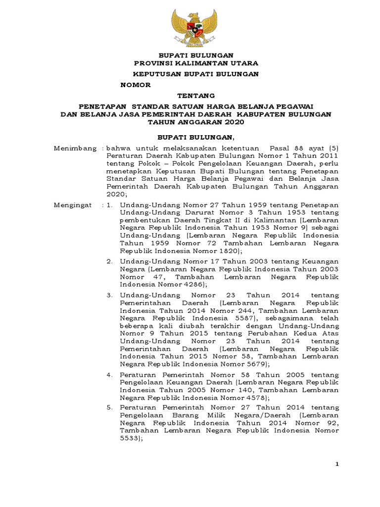 Stnbdar Harga Bulungan SSH - 2020 PDF | PDF