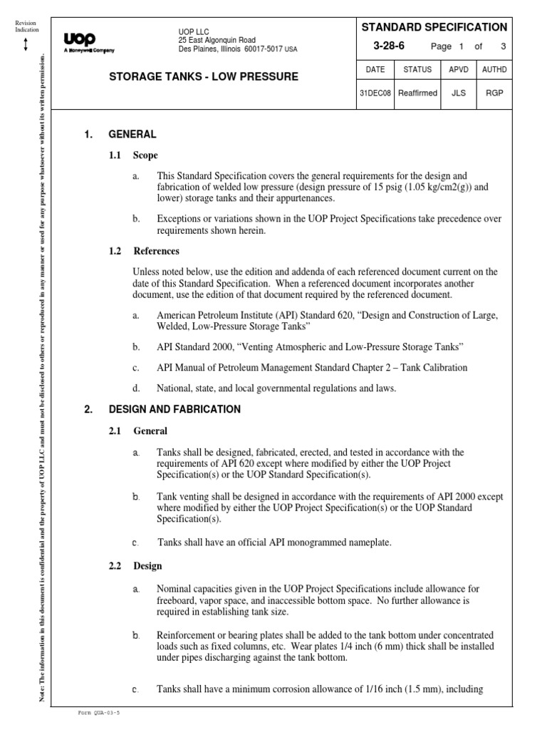 UOP 3-28-6 - Storage Tanks Low Pressure | PDF | Pressure | Valve