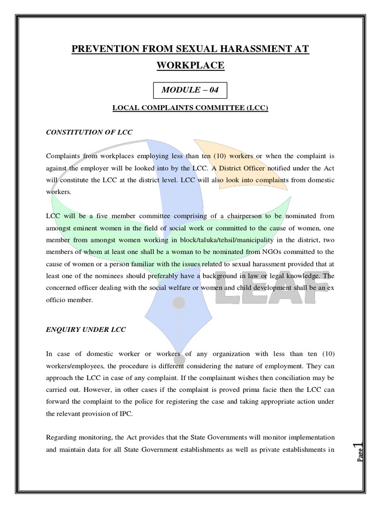 Prevention From Sexual Harassment at Workplace: Module - 04 | PDF ...