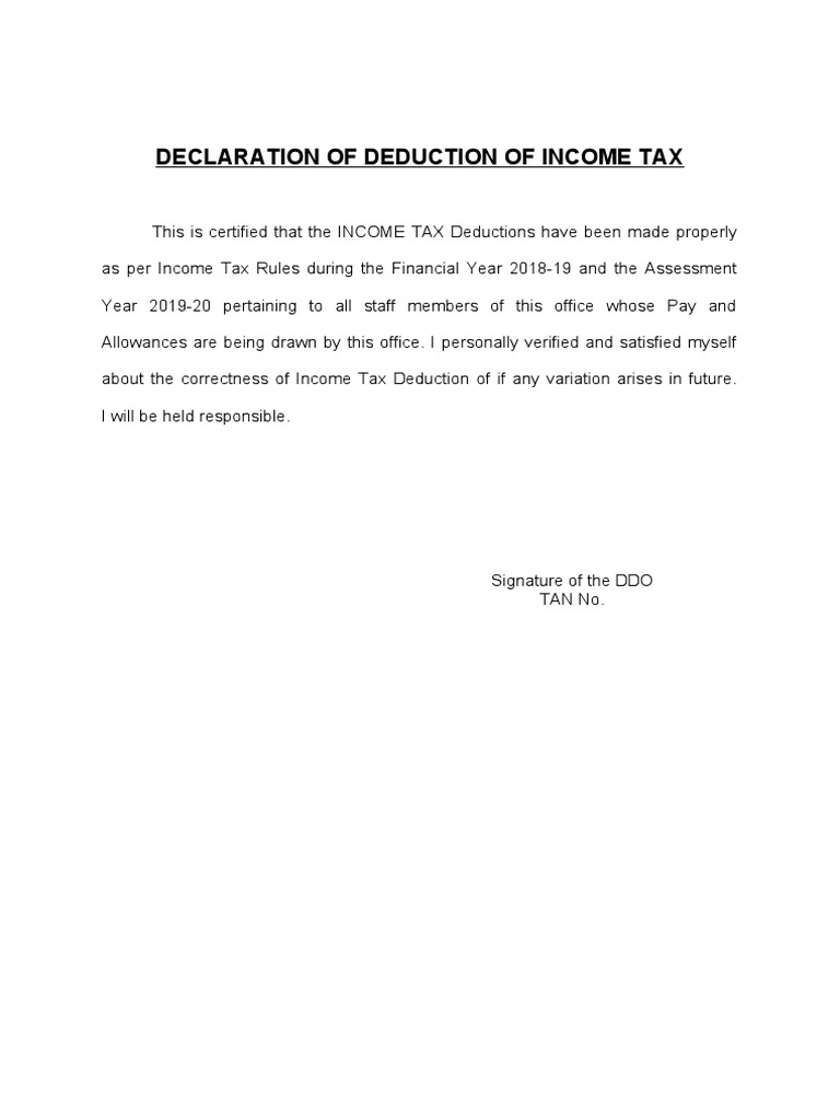 Declaration of Deduction of Income Tax | PDF
