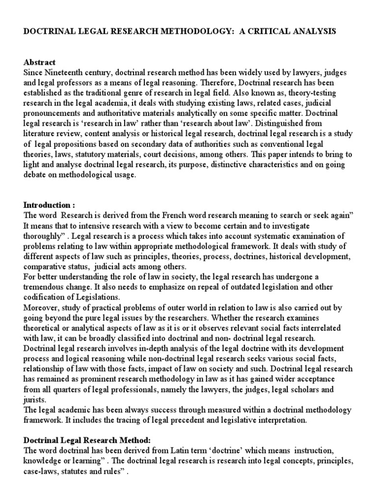 Doctrinal Legal Research Methodology: A Critical Analysis | PDF ...