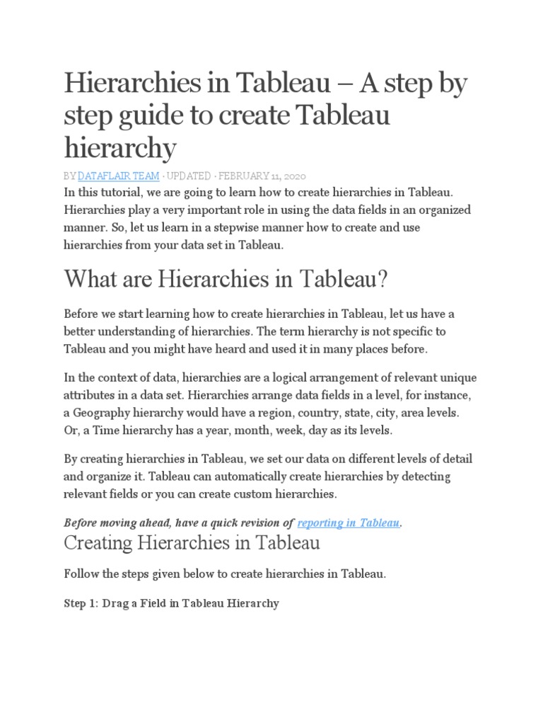 Hierarchies In Tableau A Step By Step Guide To Create Tableau Hierarchy Pdf Hierarchy