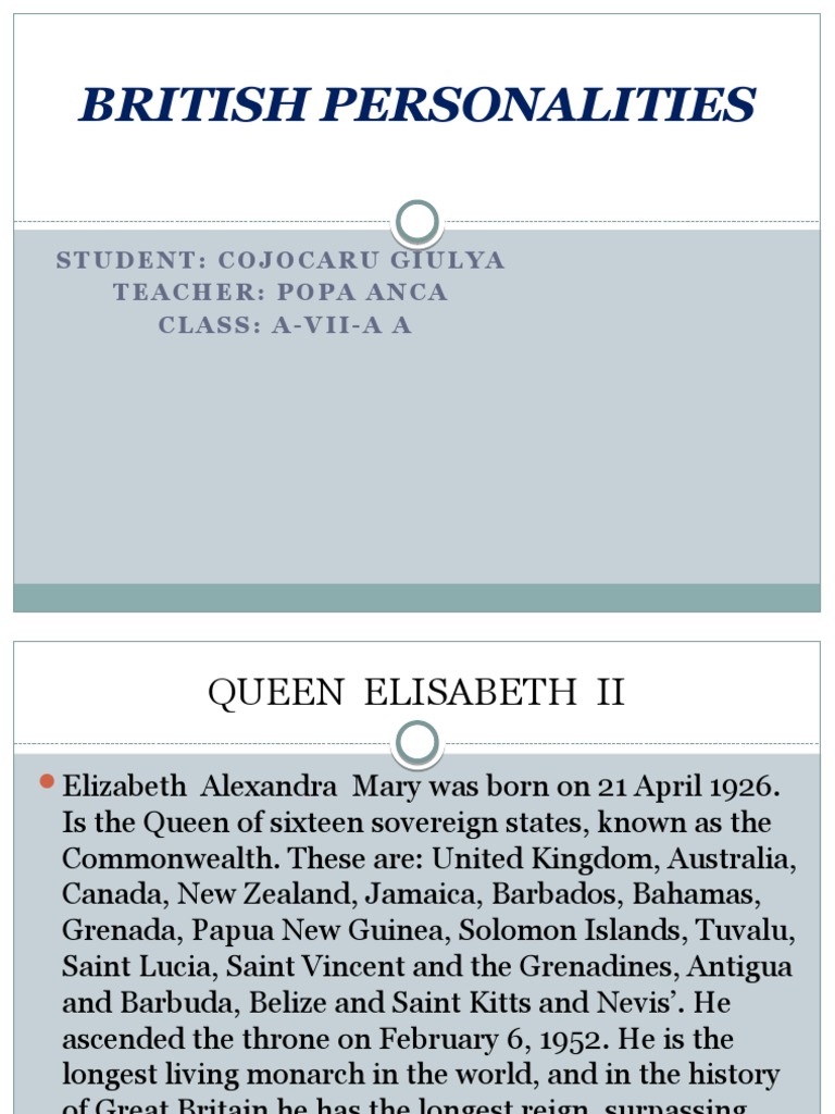 British Personalities | PDF | Queen Victoria | Elizabeth Ii